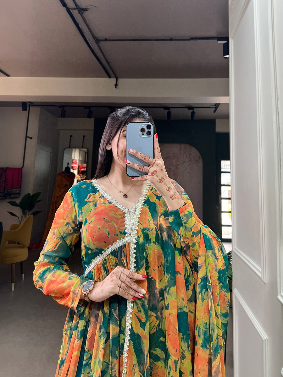 Green Alia Style Gown with Dupatta