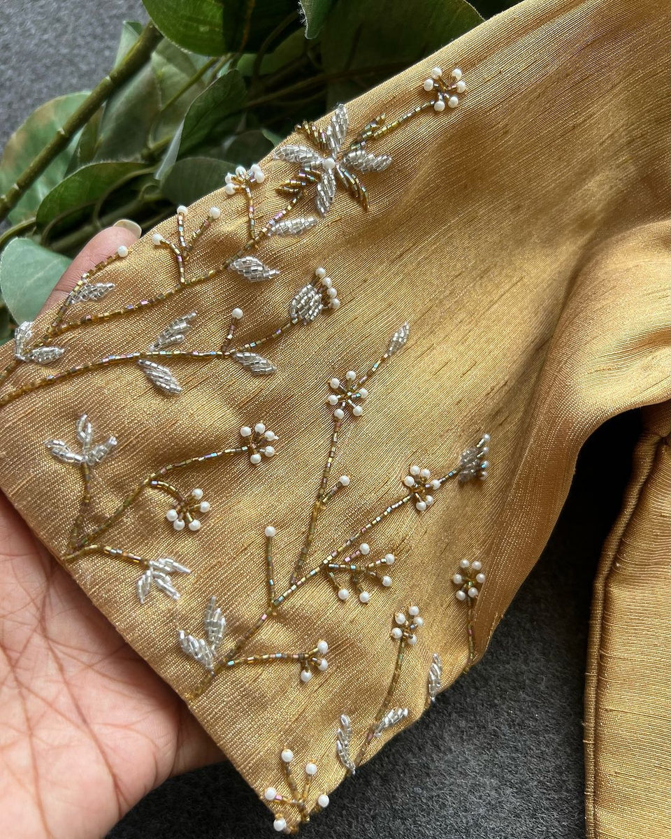 Beige Color Elzara Silk Blouse with Beautiful Handwork on Sl