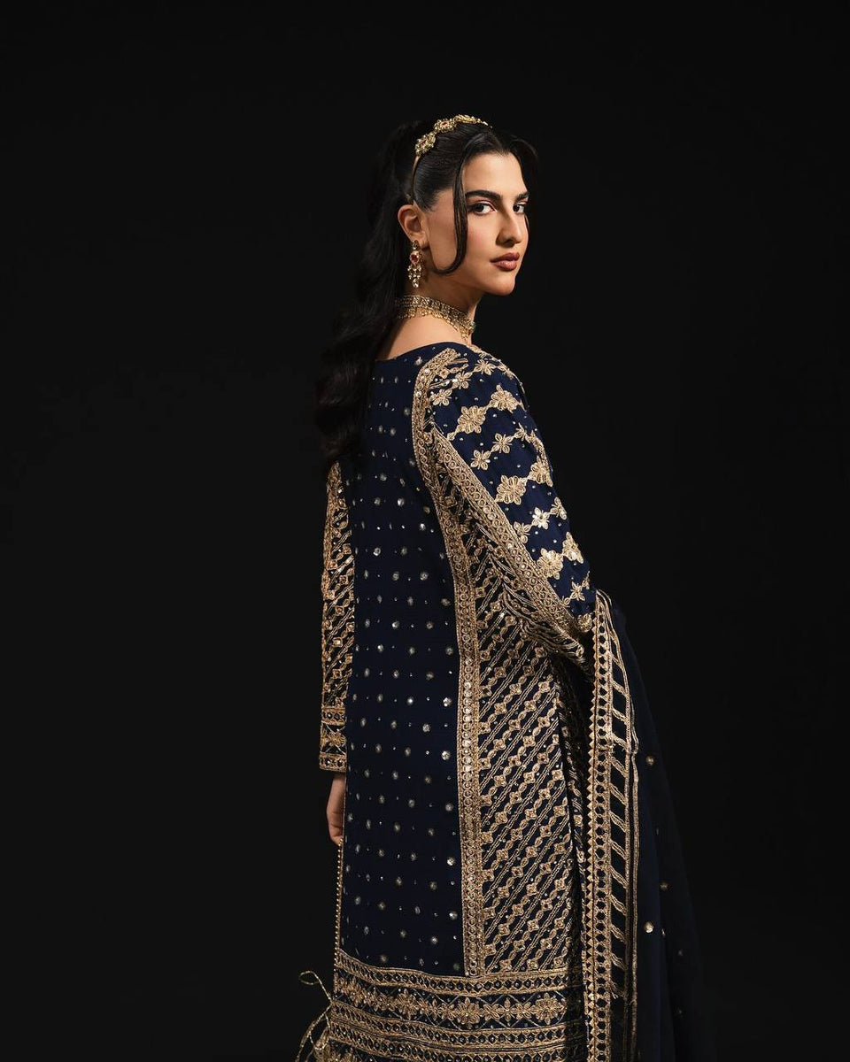 Blue Elegant Thread & Sequin Embroidered Georgette Suit