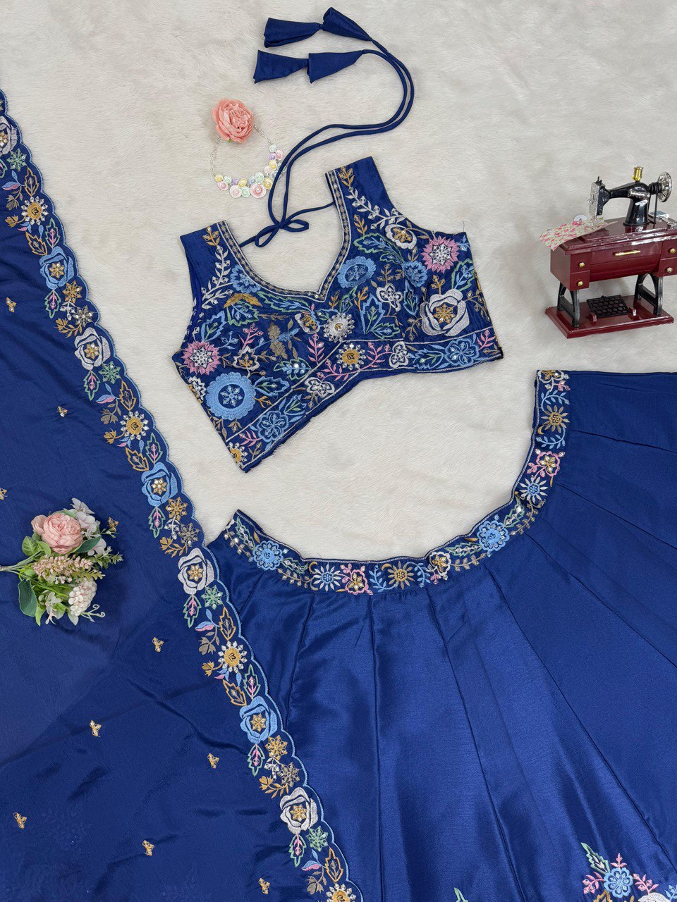Blue Premium Chinon Silk Lehenga Set with Sequin Work