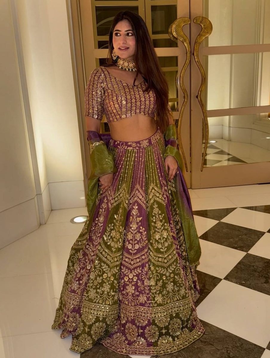 Dual-Shade Faux Georgette Thread & Sequin Work Lehenga C