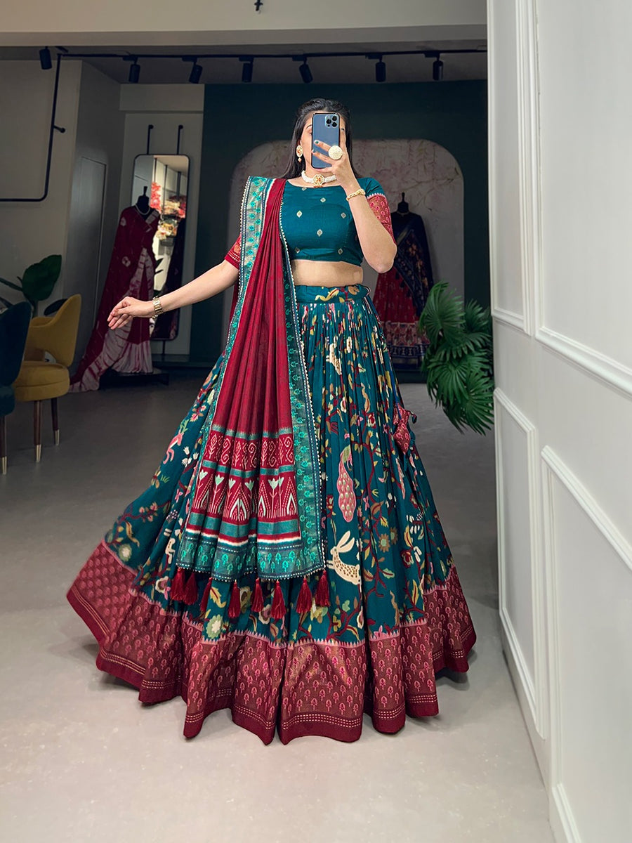 Firozi Color Mesmerize in Dola Silk Elegance Printed Lehenga