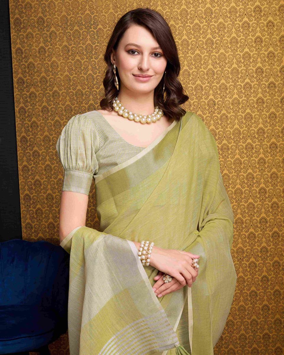 Lemon Yellow Elegant Solid Saree with Zari Border – Timeless