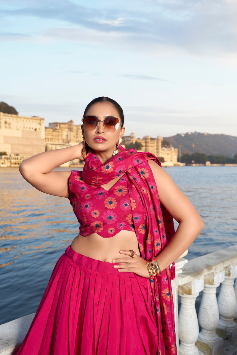 Pink Blossom Boldly Radiate Charm in Floral Printed Lehengas