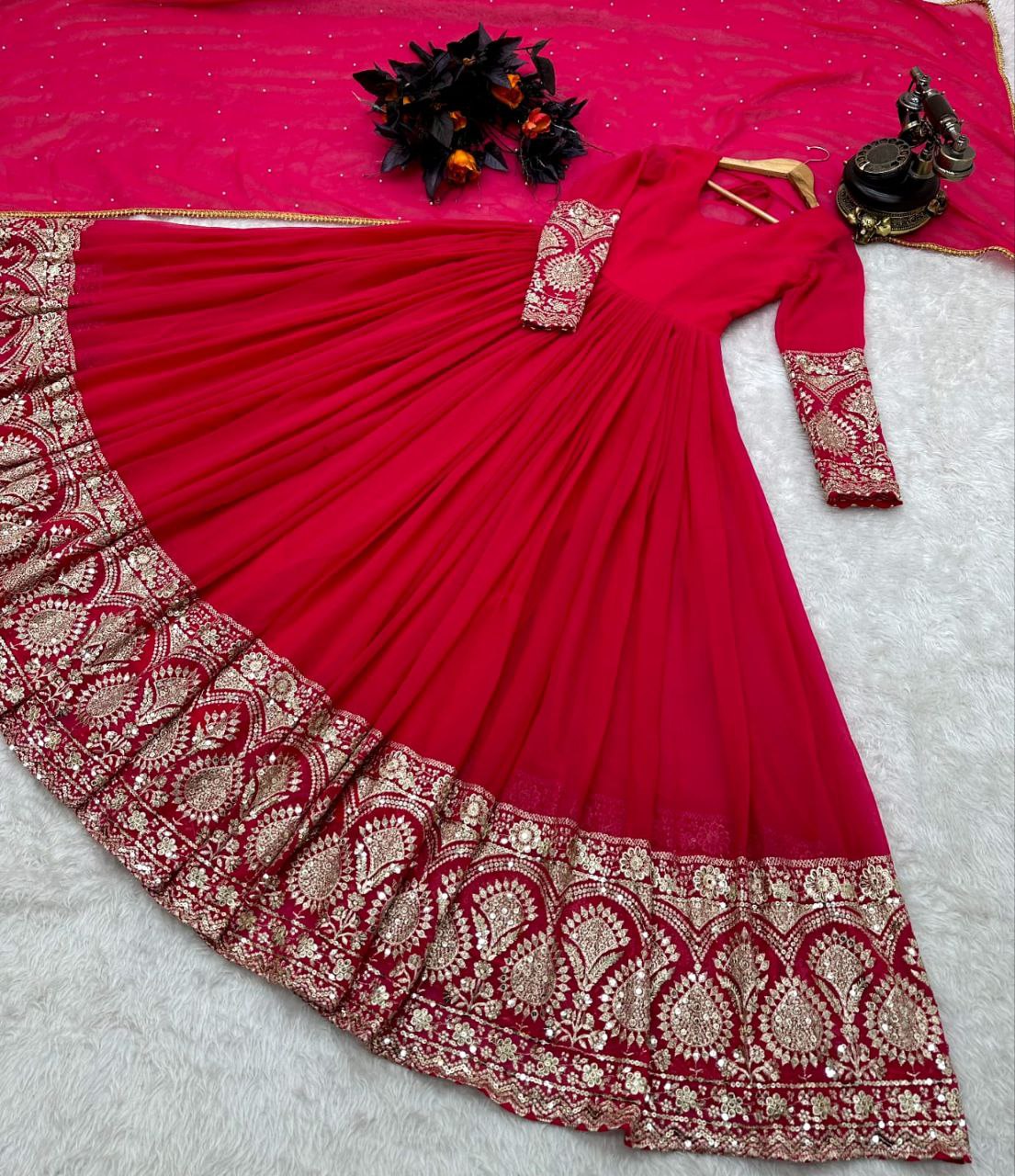 Pink Color Enchanting Fox Georgette Embroidered Gown: Flowin