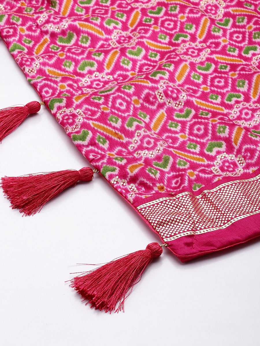 Pink Color Tusser Silk Patola Printed Dupatta