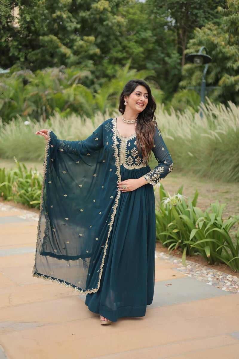 Rama Color Faux Blooming Gown with Sequins & Multi-Embro
