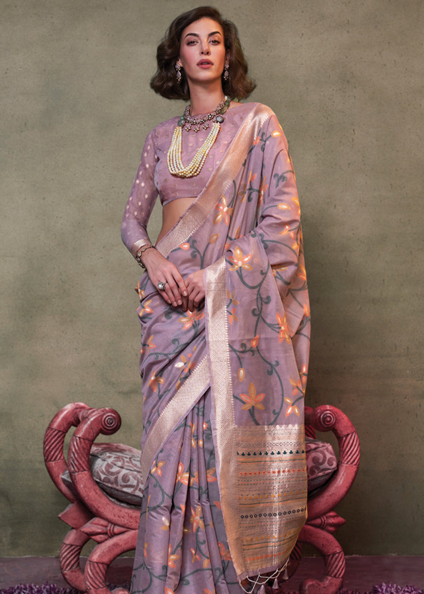 Purple Elegant Jamdani Modal Cotton Silk Saree – Timeless We
