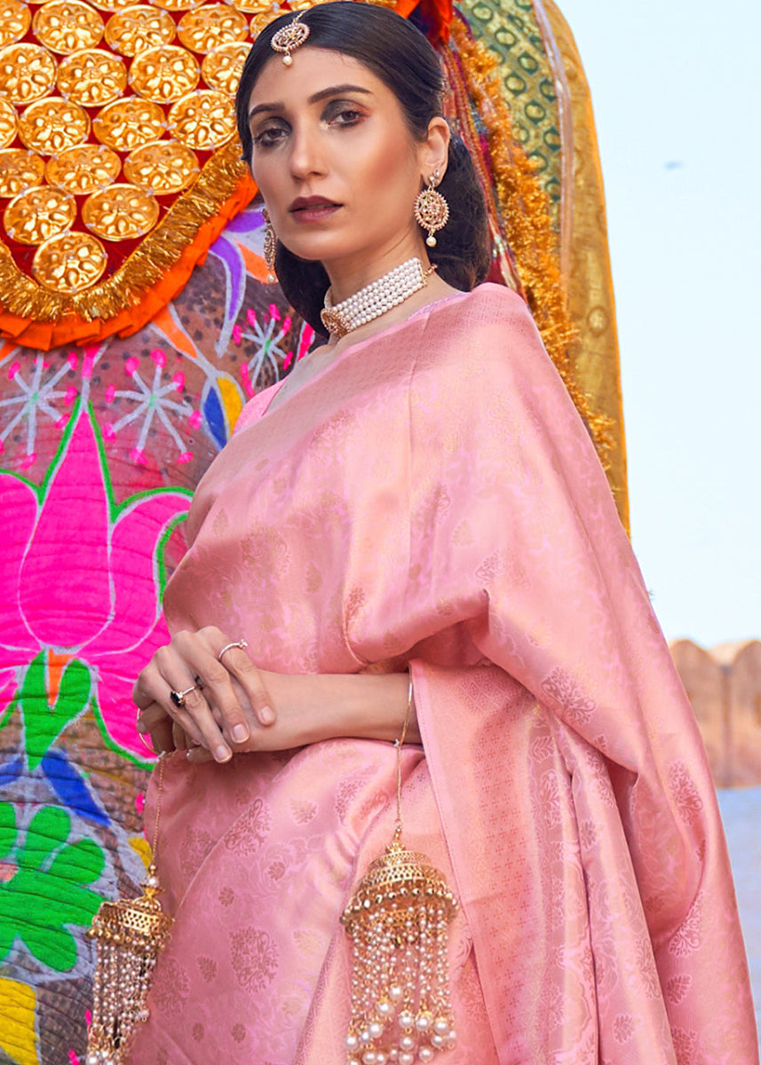 Kobi Pink Soft Handloom Weave Kanjivaram Silk Saree - Cloths