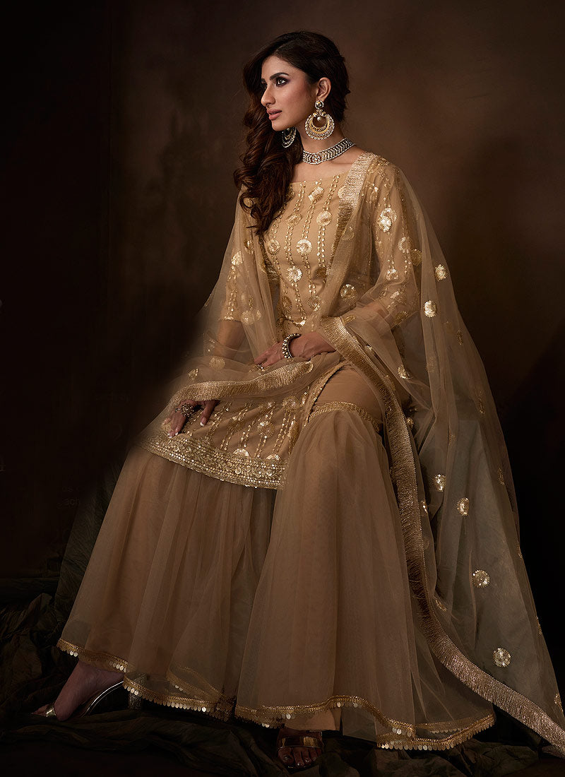 Copper Traditional Embroidered Gharara Suit - Clothsvilla