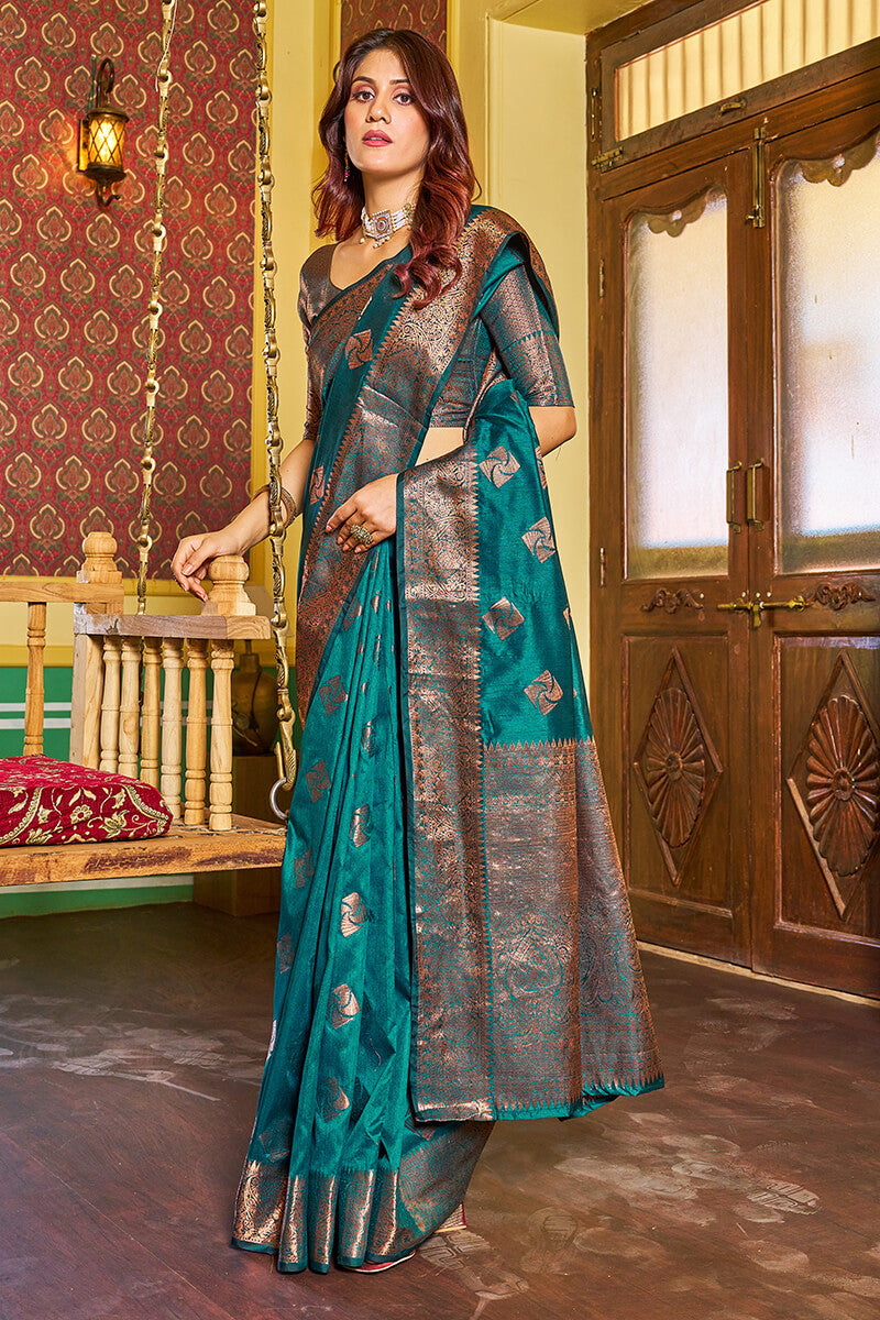 Dalliance Rama Soft Banarasi Silk Saree With Ebullience Blou