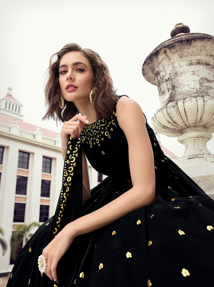 Designer Black Color Thread Sequence Work Gown - Clothsvilla