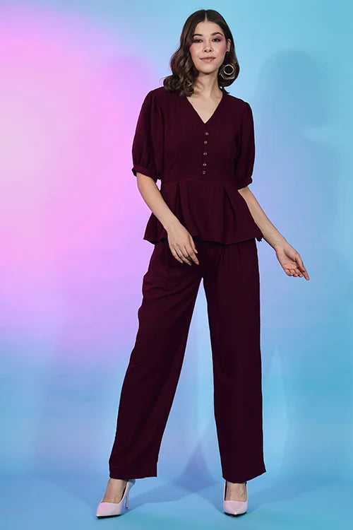 Exclusive Trendy Wear Maroon Fancy Fabric Self Design Co-Ord