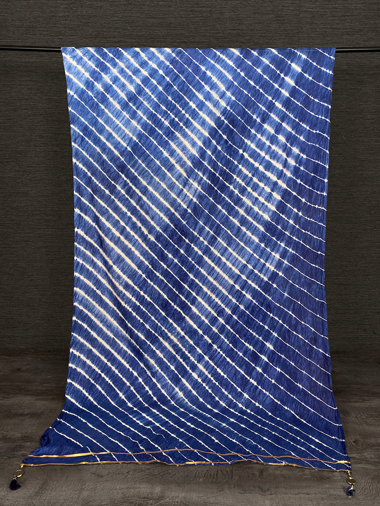 Navy Blue Color Gota Patti Border Leheriya Bandhej Dupatta