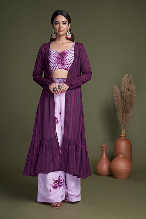 Purple Silk Traditional Indian Ethnic Koti Style Palazzo Col