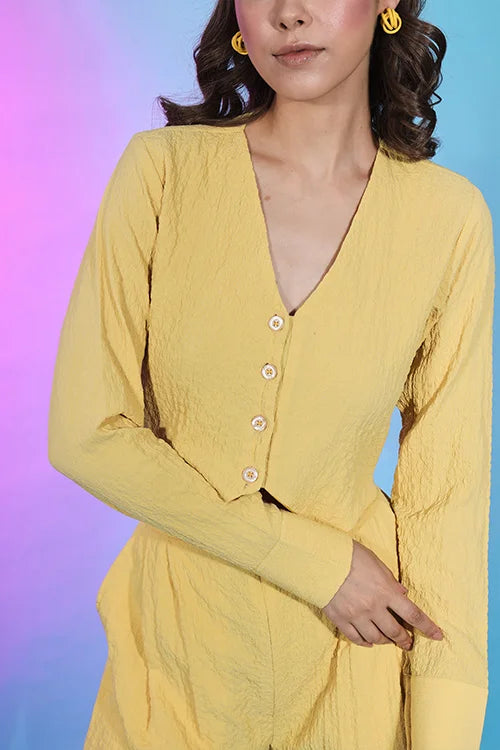 Ready To Wear Yellow Fancy Fabric Self Design Co-Ord Set
