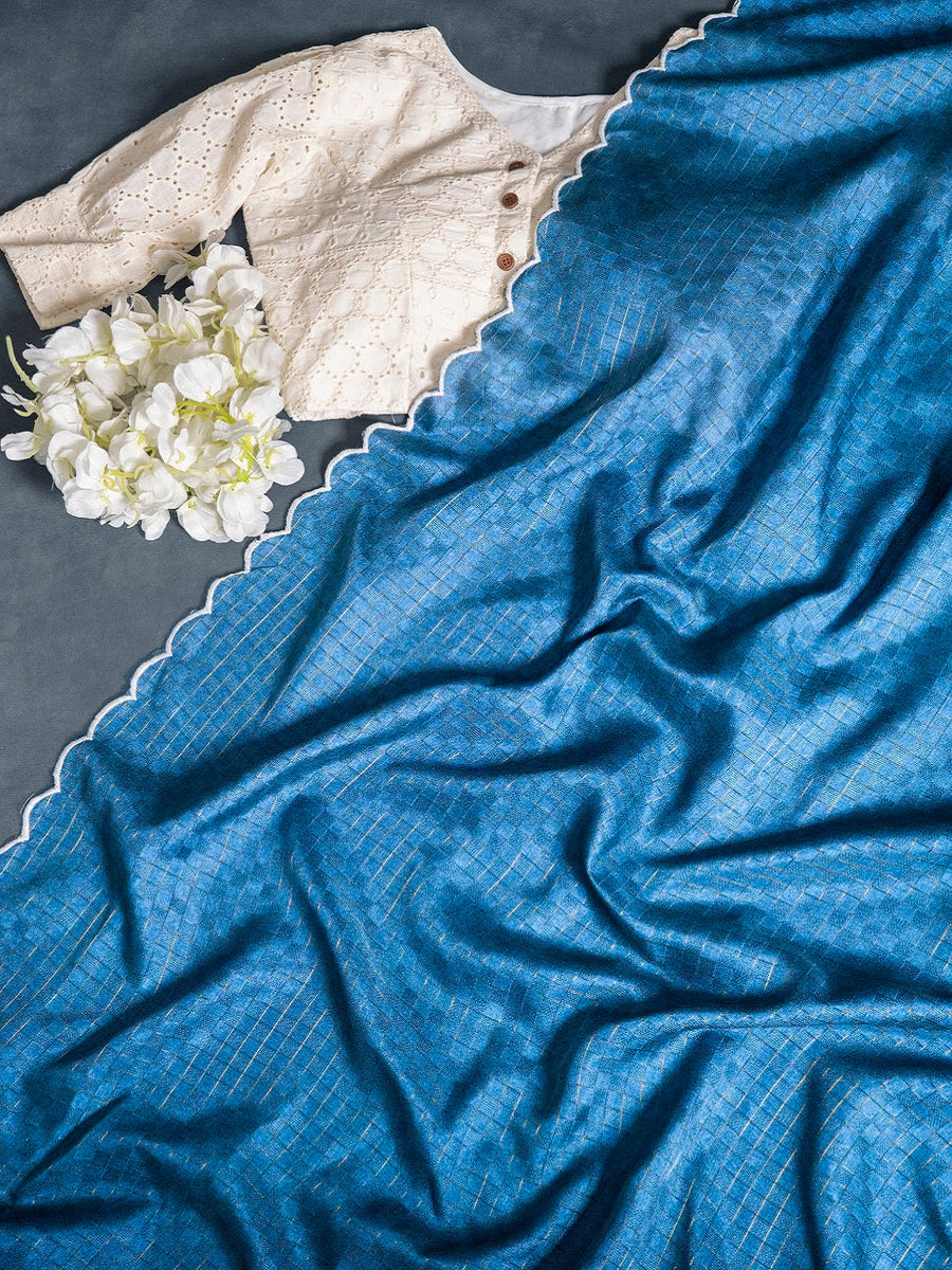 Blue Color Gadhawal Chex Material & Arca Work Saree - Cl