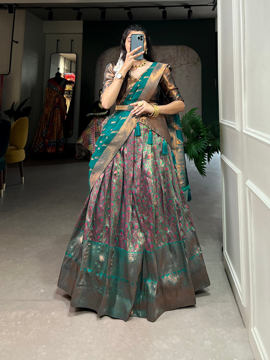 Firozi Color Zari Weaving Work Weaving Silk(Jacquard) Mahara