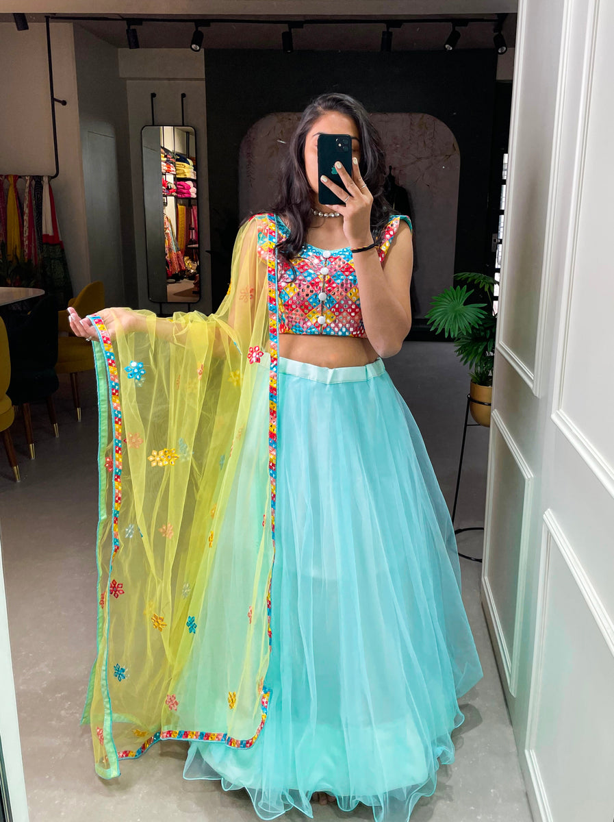 Sky Blue Color Plain Net Lehenga Choli