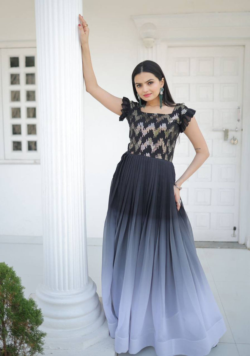 Digital Print Black Color Sequence Work Gown - Clothsvilla