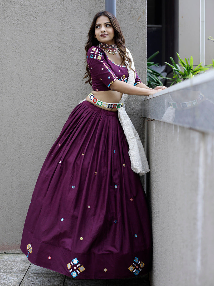 Wine Color Original Mirror Handwork Cotton Lehenga Choli