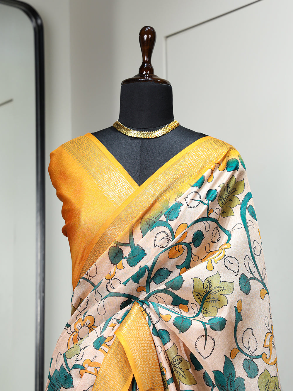 Yellow Color Printed With Zari Border Dola Silk Saree - Clot
